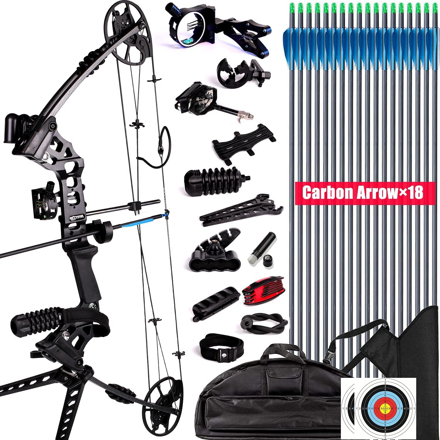 XGeek Compound Bow and Arrow kit, Hunting & Target Bow, 320 Fps Speed, with All Accessories, USA-Made Limbs, Draw Weight Adjustable 20-70 Lbs, Draw Length 17-29", for Hunter and Archery Enthusiast