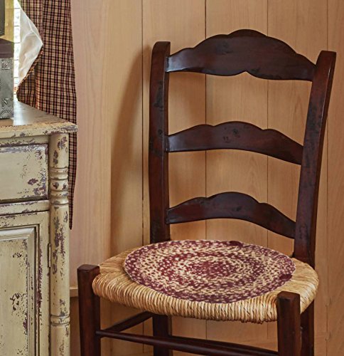 VHC Brands Tan Jute Striped Textured Primitive Tabletop Kitchen Tie Back(s) Round Chair Pad Set of 6, Set King, Burgundy Red