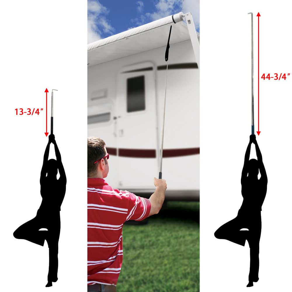 scottchen PRO RV Awning Rod Opener Easy Reach Telescopic Puller 13-3/4" to 44-3/4" Stainless Steel Silver & Black - 1pack Upgrade
