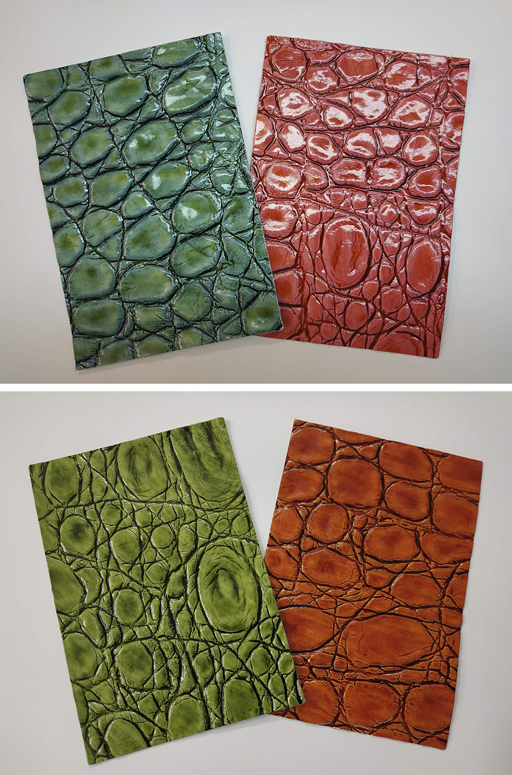 Upon Leather - 6 Genuine Leather Pieces. Embossed and Printed Croc Pattern Cowhide | Scraps 7”x 4.8” in. | Sheets pre-Cut from Whole hides | for Crafts, Earrings, Jewelry | Bright Happy Colors