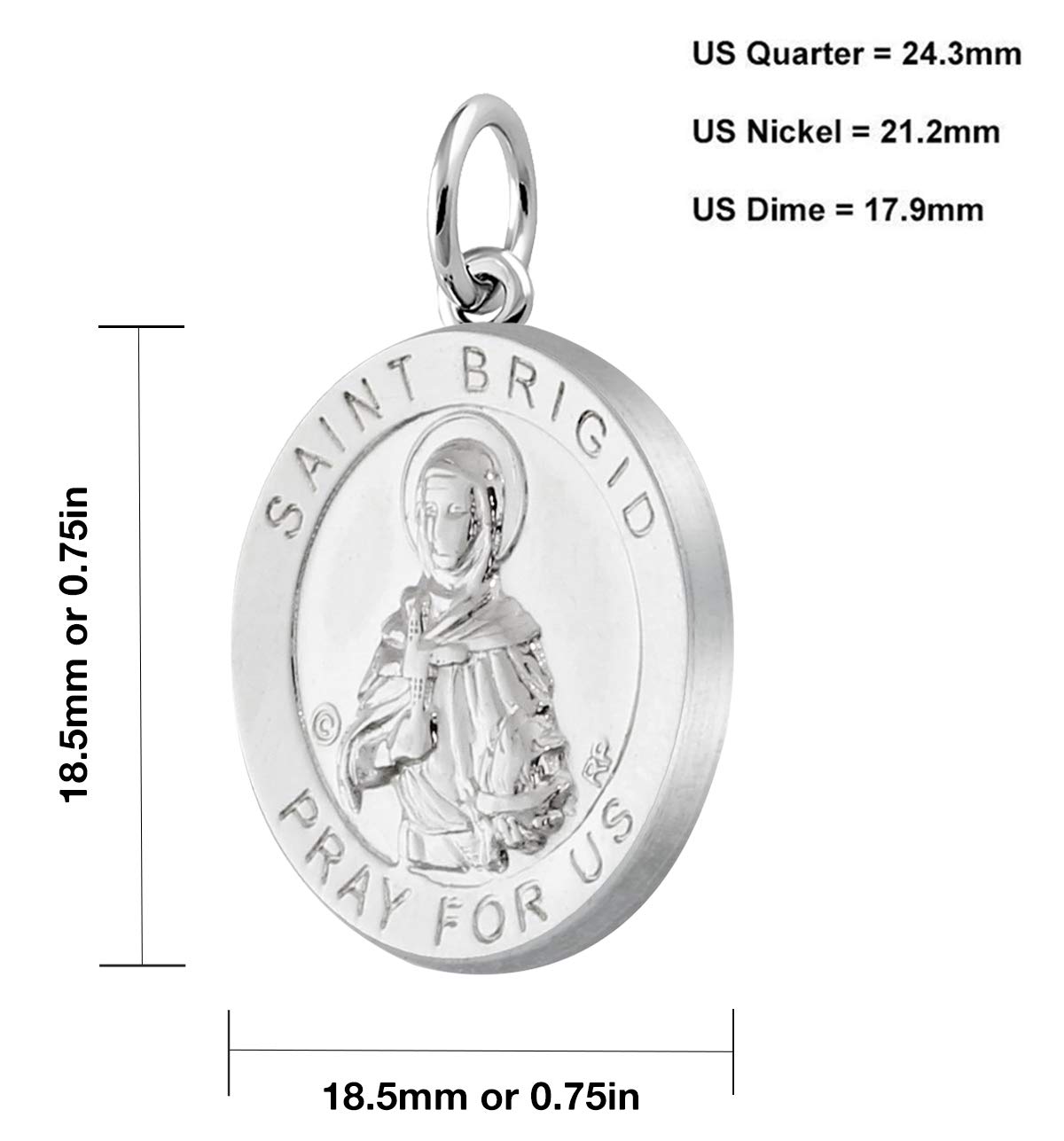 US Jewels Ladies 925 Sterling Silver Saint Brigid Medal Pendant, 18.5mm