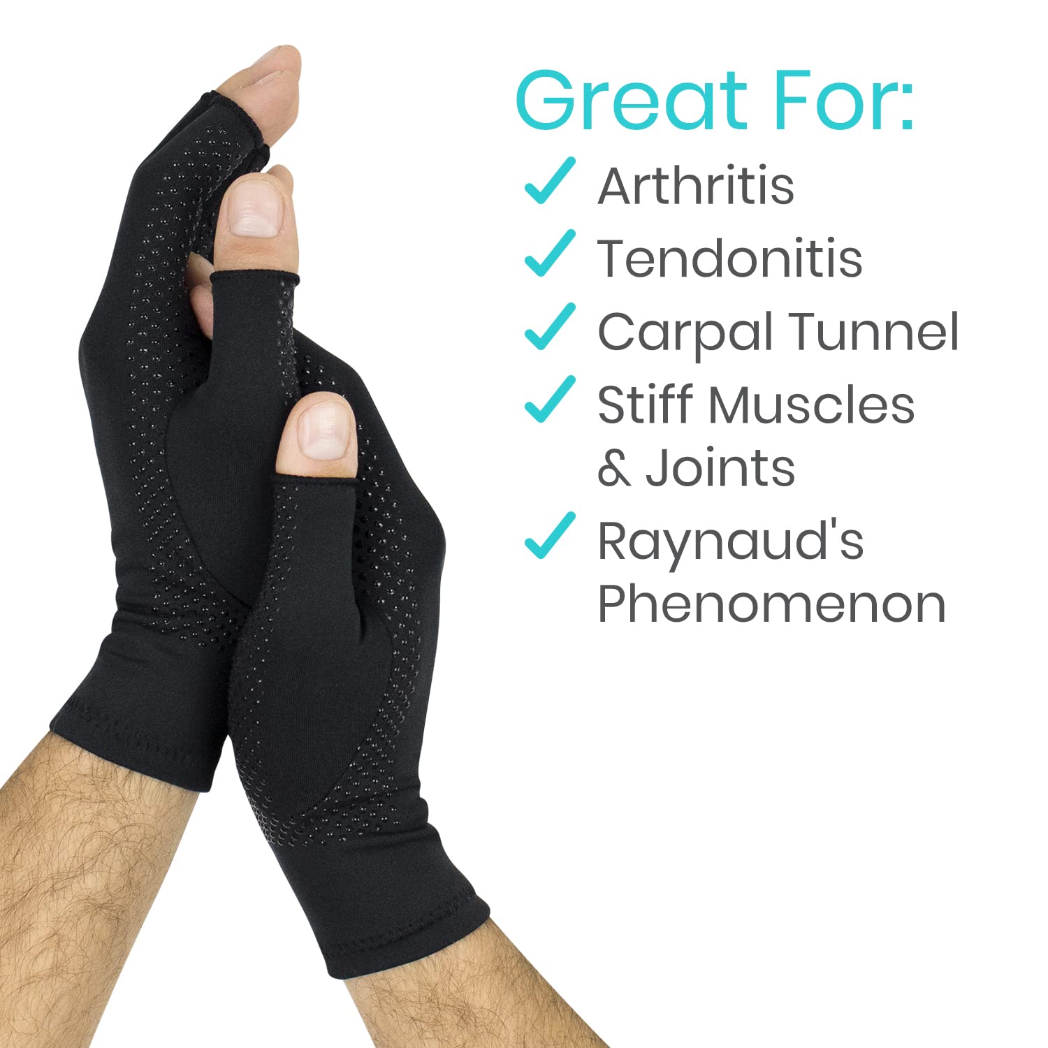 Vive Fingerless Arthritis Gloves for Men & Women Made w/Copper Infused Fabric - Therapeutic Compression for Swelling, Carpal Tunnel, Tendonitis, Edema, & Finger Pain - Comfortable Non-Slip (Medium)