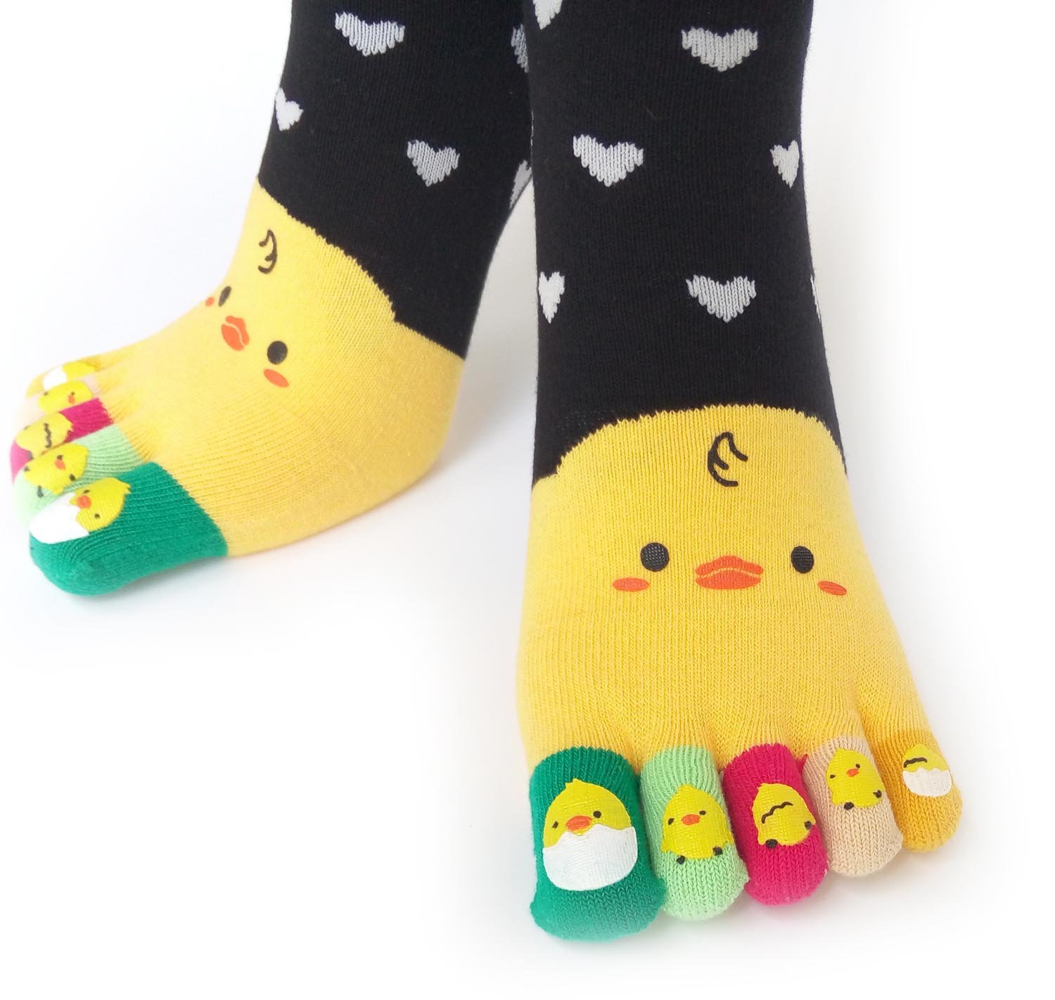 Women's Cotton Toe Socks,five Finger Socks,Funny and Funky cartoon theme sport Toe Socks (chiken black)