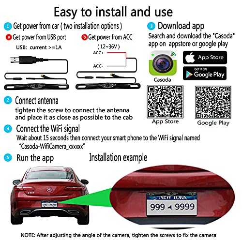 Wireless Backup Camera, Clear Picture Ultra Strong Signal Smooth Video Image Support iPhone and Android Suitable for Cars SUVs Easy to Install