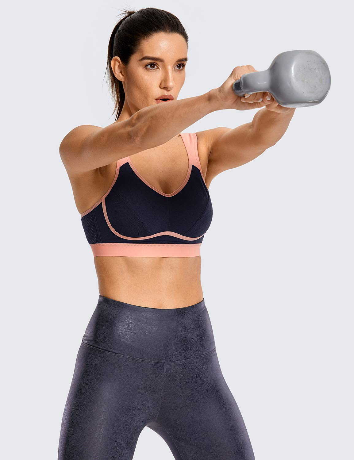 SYROKAN Women's Sports Bra Wireless Comfort High Impact Support Bounce Control Plus Size Workout Bra Navy 38C