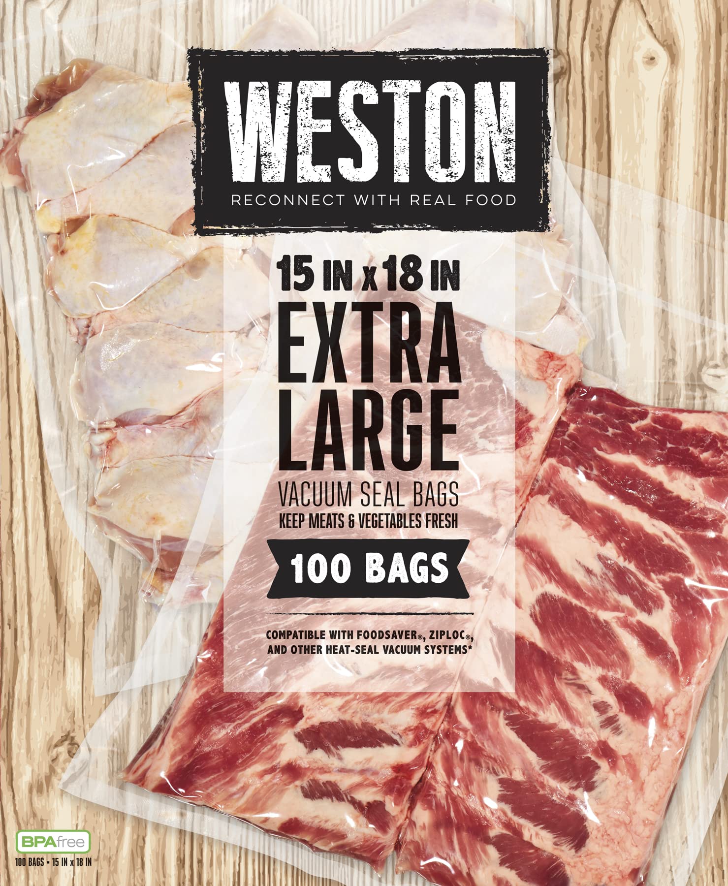 Weston Brands Vacuum Sealer Machine + Weston Vacuum Sealer Bags (15" x 18", 100 Count)