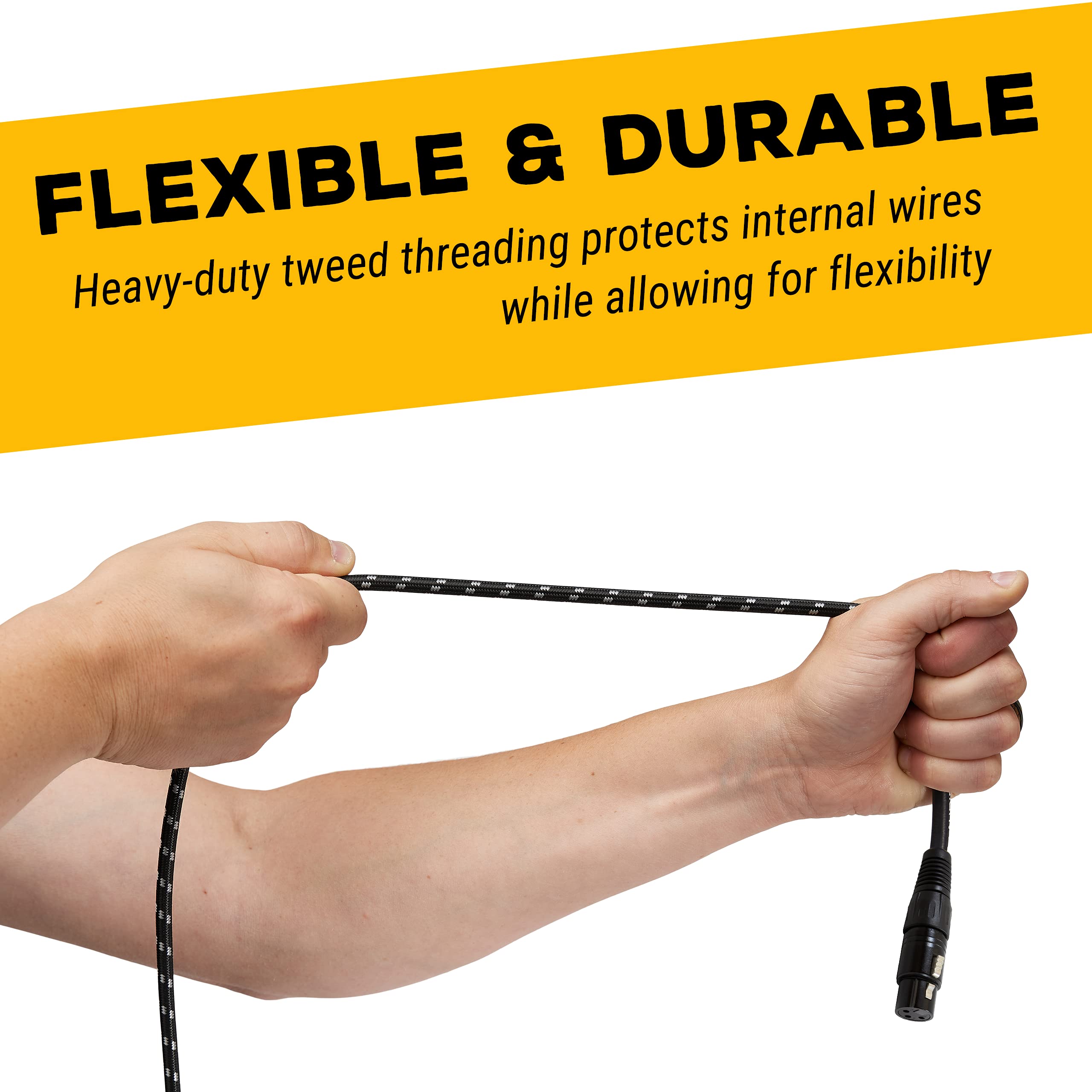 URMIIM GLS Audio 15 ft Mic Cable- Black/Gray Tweed Cloth XLR-M to XLR-F -2 Conductor Shield- RoHS Compliant 37-101