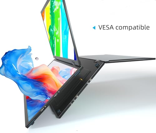 Virzen Triple Screen 15.6" Portable Foldable Monitor Dual Screen with VESA Extender 1080P FHD IPS for Laptop PC 360°Rotation Kickstand for Windows MAC OS Smartphone,PS5,Switch