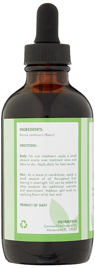 Rasin Castor Oil Organically Brilliant Haitian Black Castor Oil. (Original, 4 Fl Oz)