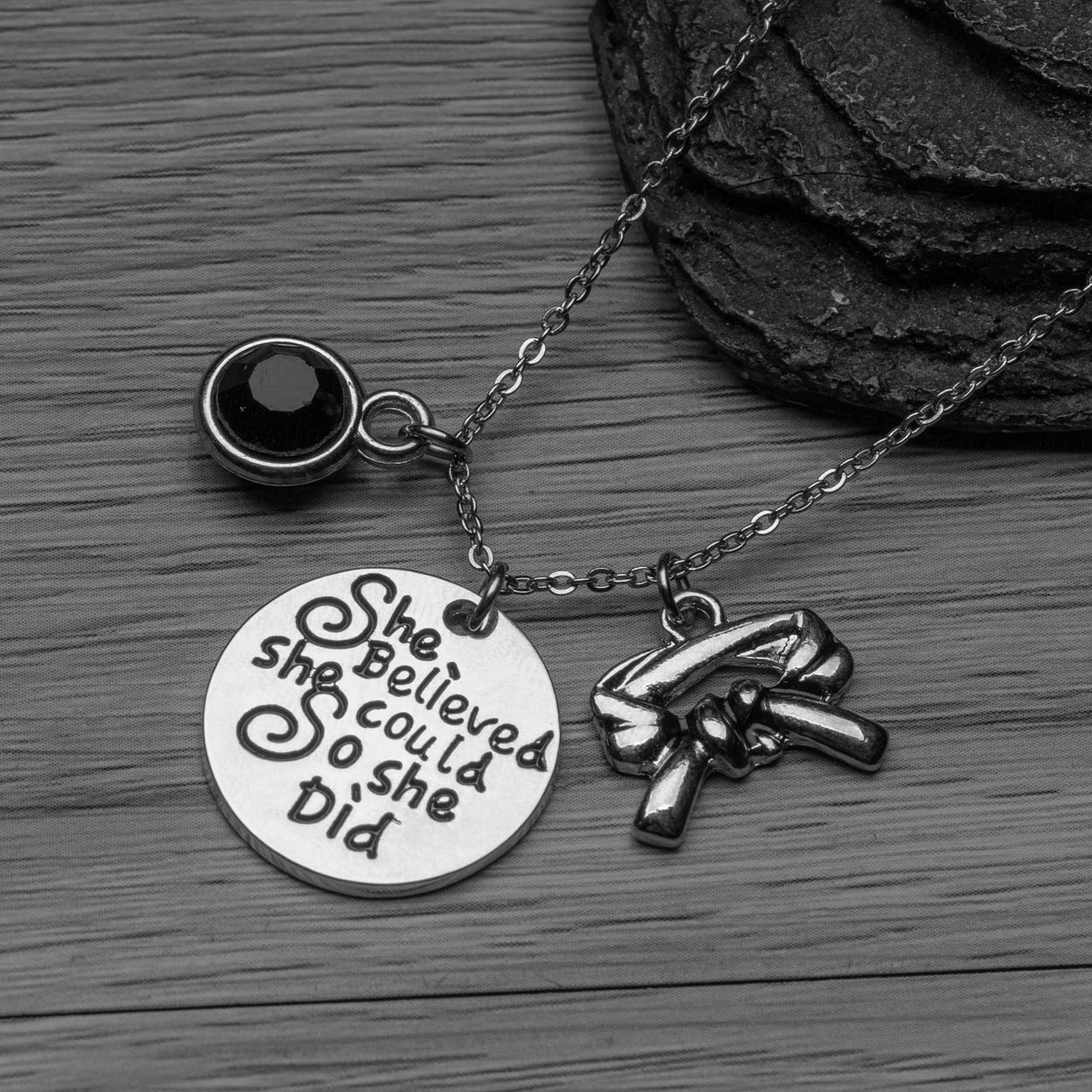 Sportybella Martial Arts Necklace, She Believed She Could So She Did Black Belt Keychain, Martial Arts Gift
