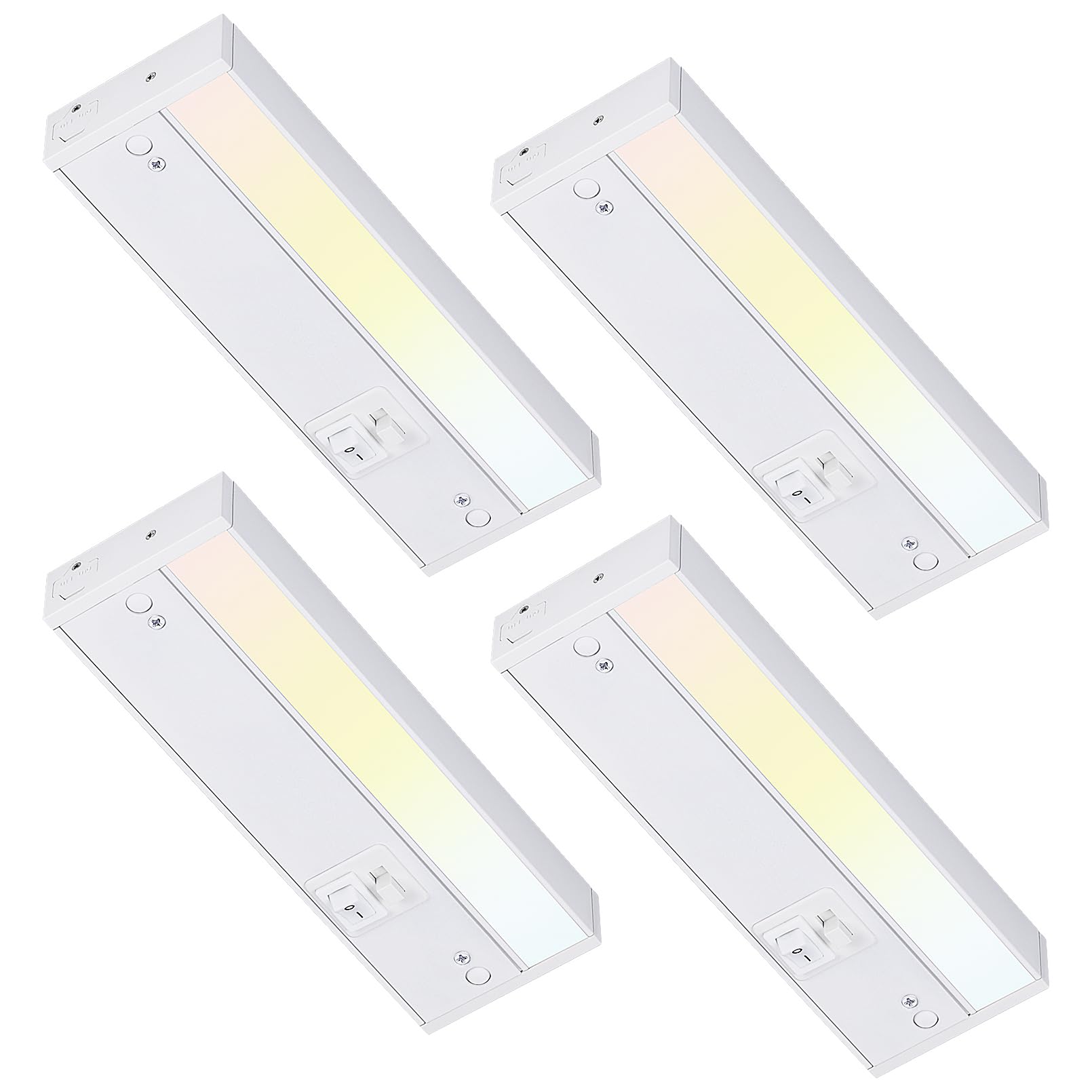 TORCHSTAR LED Under Cabinet Lighting 3CCT, 8 Inch 6W 400LM, Hardwired & Plug-in, 3 Color Selectable CRI90 120V ETL Listed Dimmable Under Counter Lights for Kitchen, White Aluminum Housing, Pack of 4