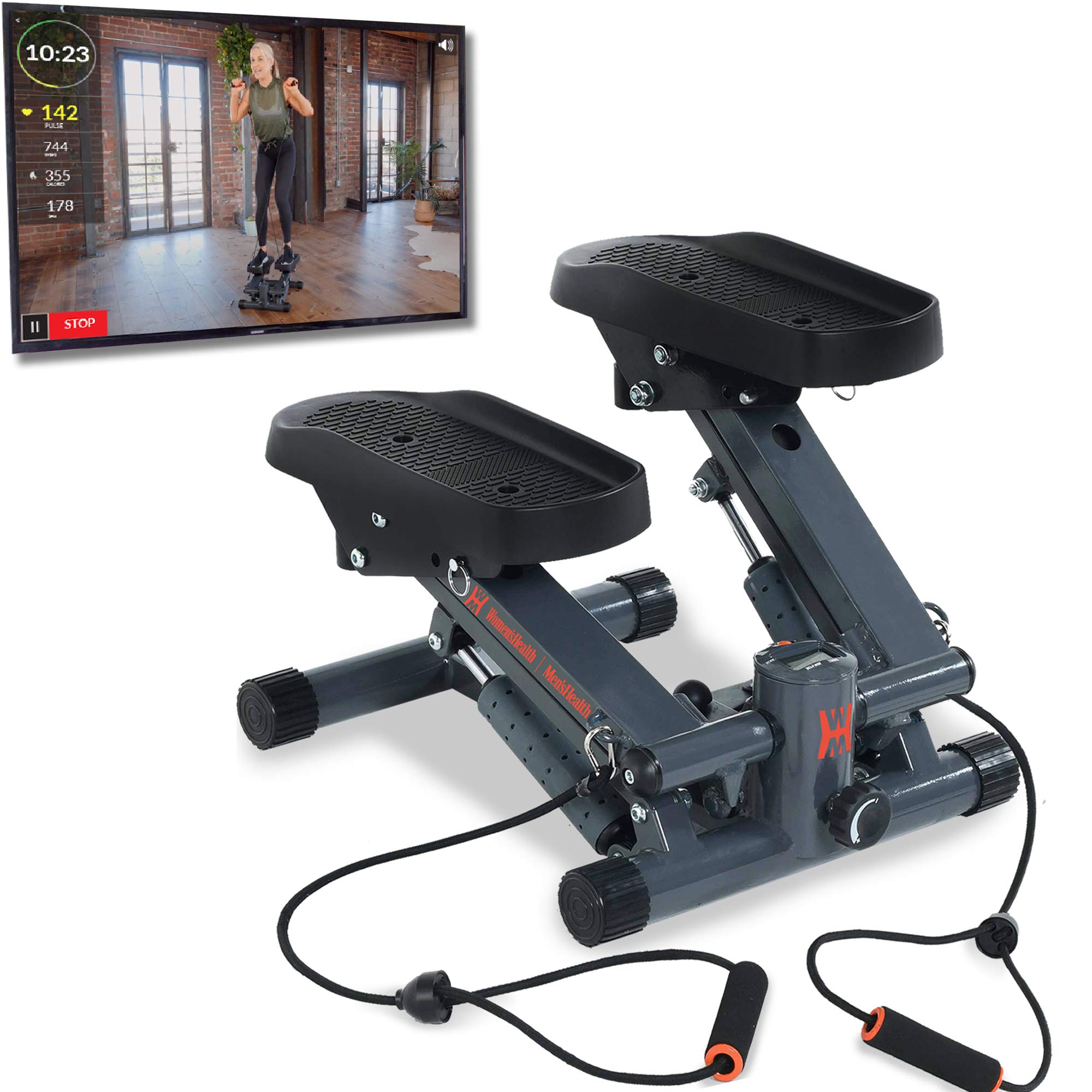 Women’s Health Men’s Health Bluetooth Cardio Stair Stepper with Adjustable Resistance Bands and with MyCloudFitness App, Black
