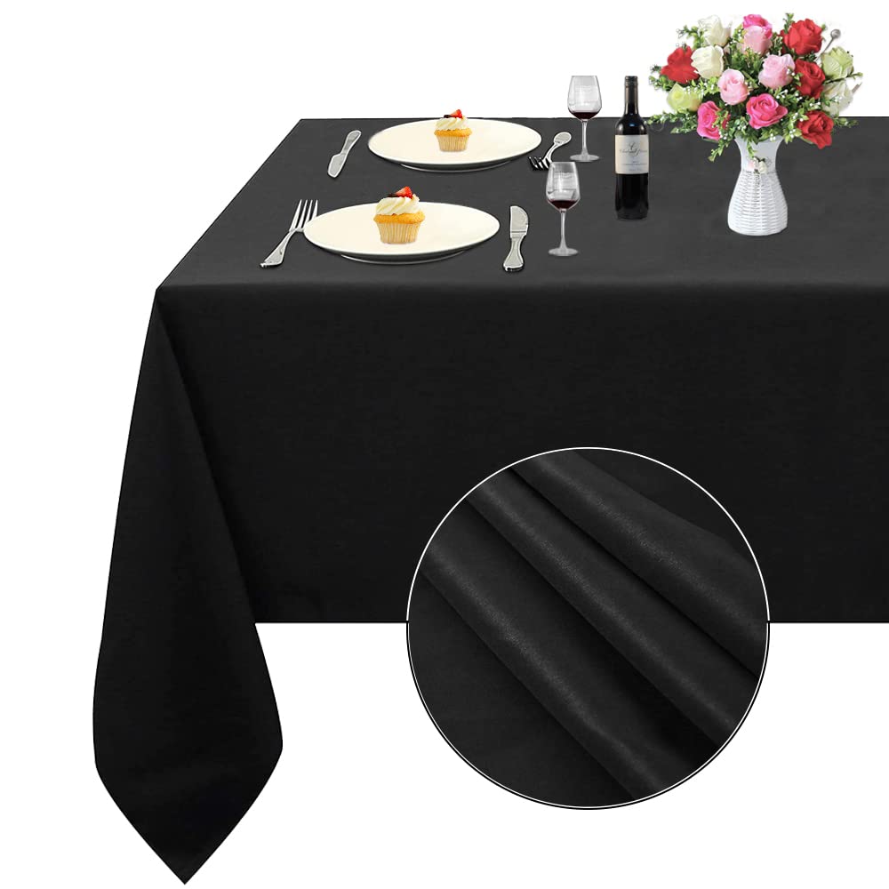 TRLYC Polyester Tablecloth - 90x132 Black Tablecloth 100% Polyester 6FT Wedding Table Linen