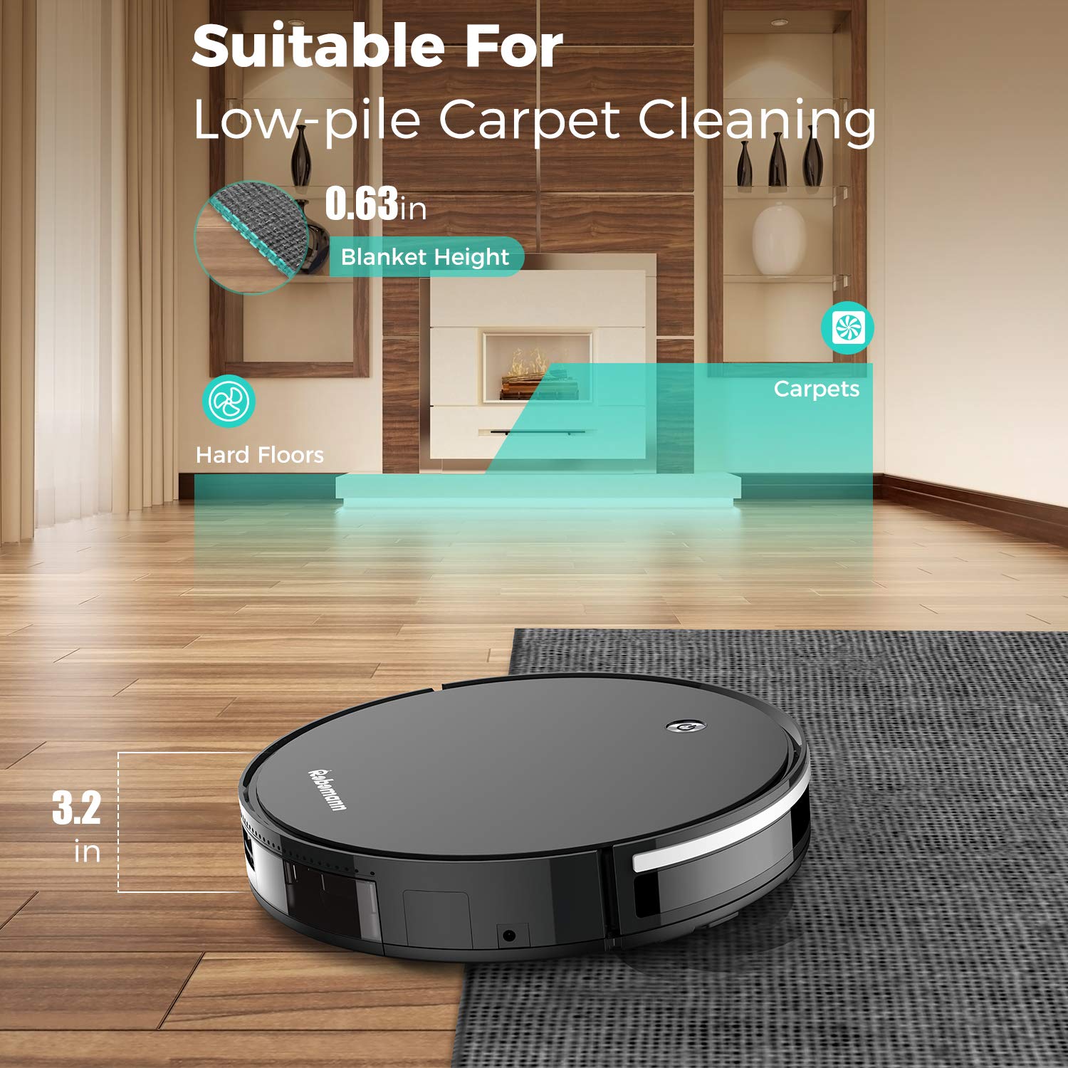 ROBOMANN Robomann380 Smart Navigating Robotic Vacuum Cleaner with 2000Pa Strong Suction, Alexa & APP Connectivity for Pet Hair, Carpet & All Types of Floor