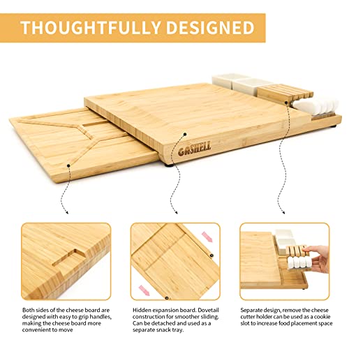 Unique Bamboo Cheese Board and Knife Set, Large Charcuterie Board Set, Premium Cheese Platter Set, Best For Housewarming Gift, New Home, Wedding Gifts for Couple