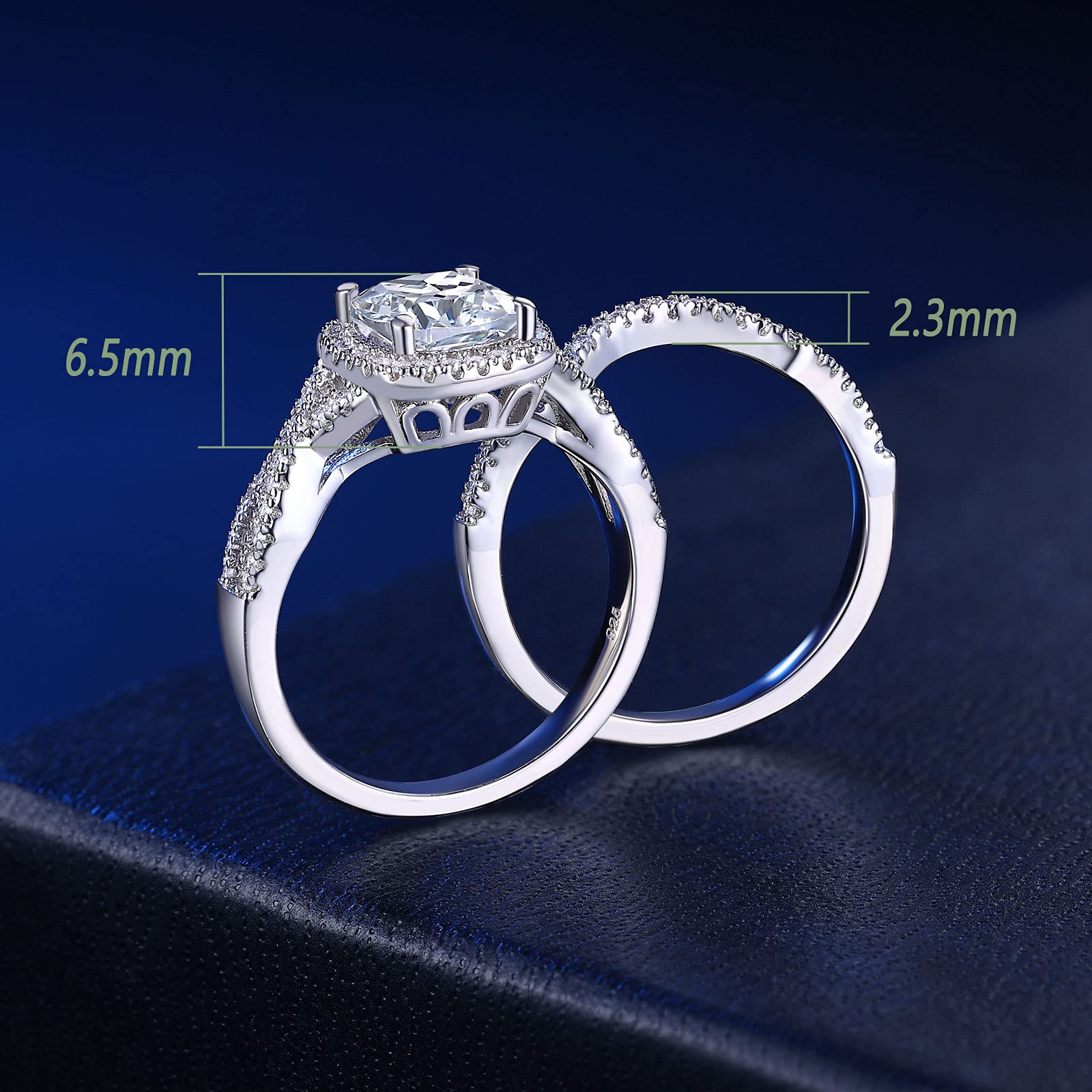 Wuziwen 2 Carat Wedding Ring Bridal Set for Women 925 Sterling Silver Cushion Cubic Zirconia Size 5