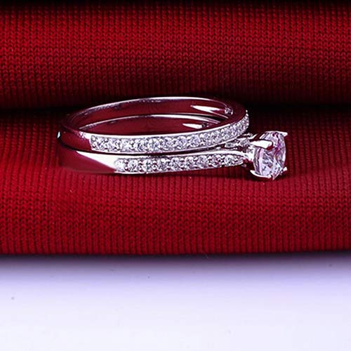 super1798 Women Engagement Wedding 2Pcs Set Cubic Zirconia 925 Sterling Silver Rings - US 8