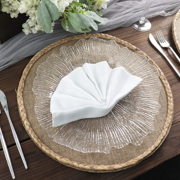 TABLECLOTHSFACTORY 4 Pack | 15" Round Natural Rustic Burlap Jute Placemats Braided Edges, Farmhouse Placemats with Trim