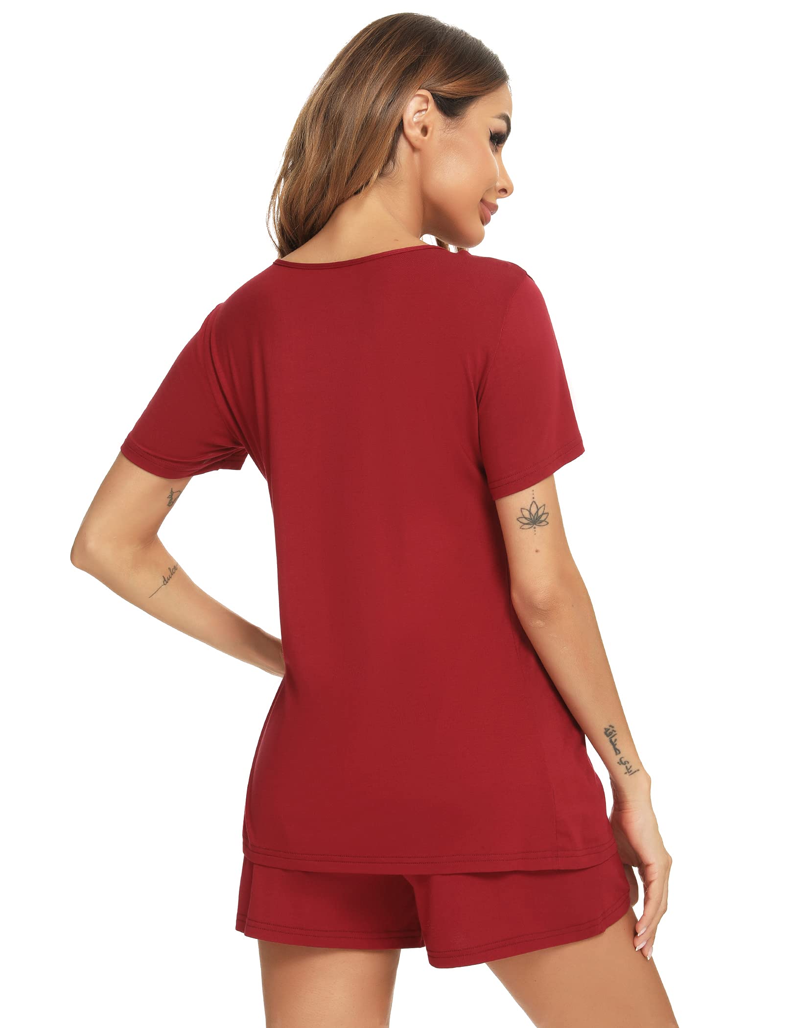 Roojaa Womens Pajama Set Pleated Loose Short Sleeve Pjs Soft Summer Casual Sleepwear