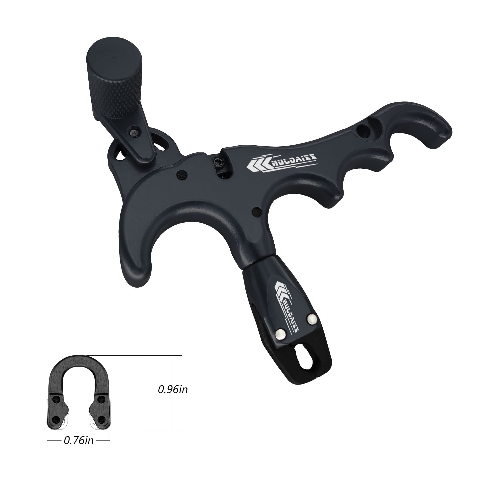 xxiaojun Compound Bow Aid Releaser and D Loop Rope，Adjustable Can Rotate 360° Thumb Release Bow Aluminum Alloy Aids，Archery Release Aids (4 Fingers-Bow Release -Black)