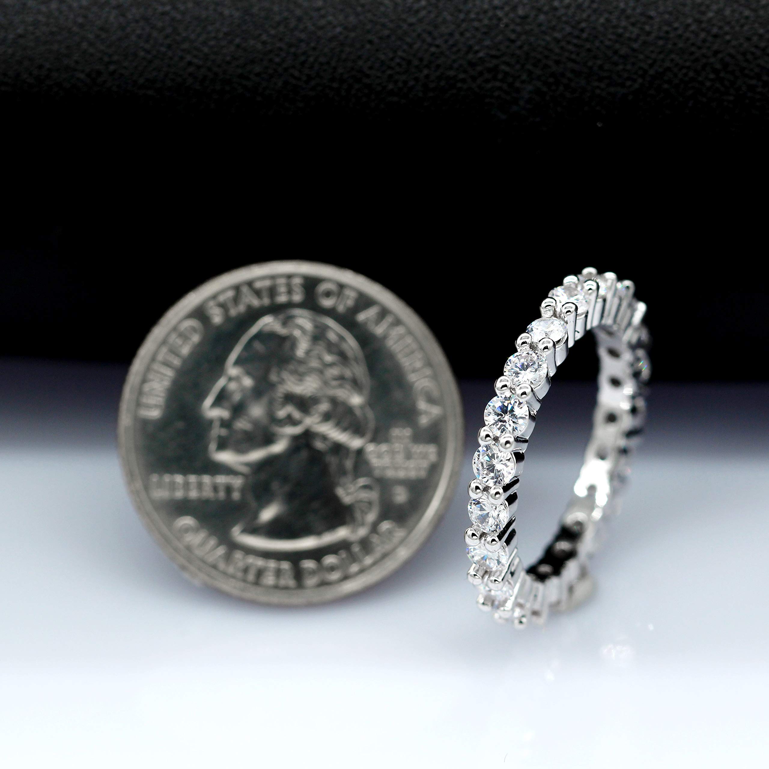 Uloveido 3mm Women White Gold Plated Eternity Ring Cubic Zirconia Stackable Anniversary Wedding Engagement Band (Size 8) Y041