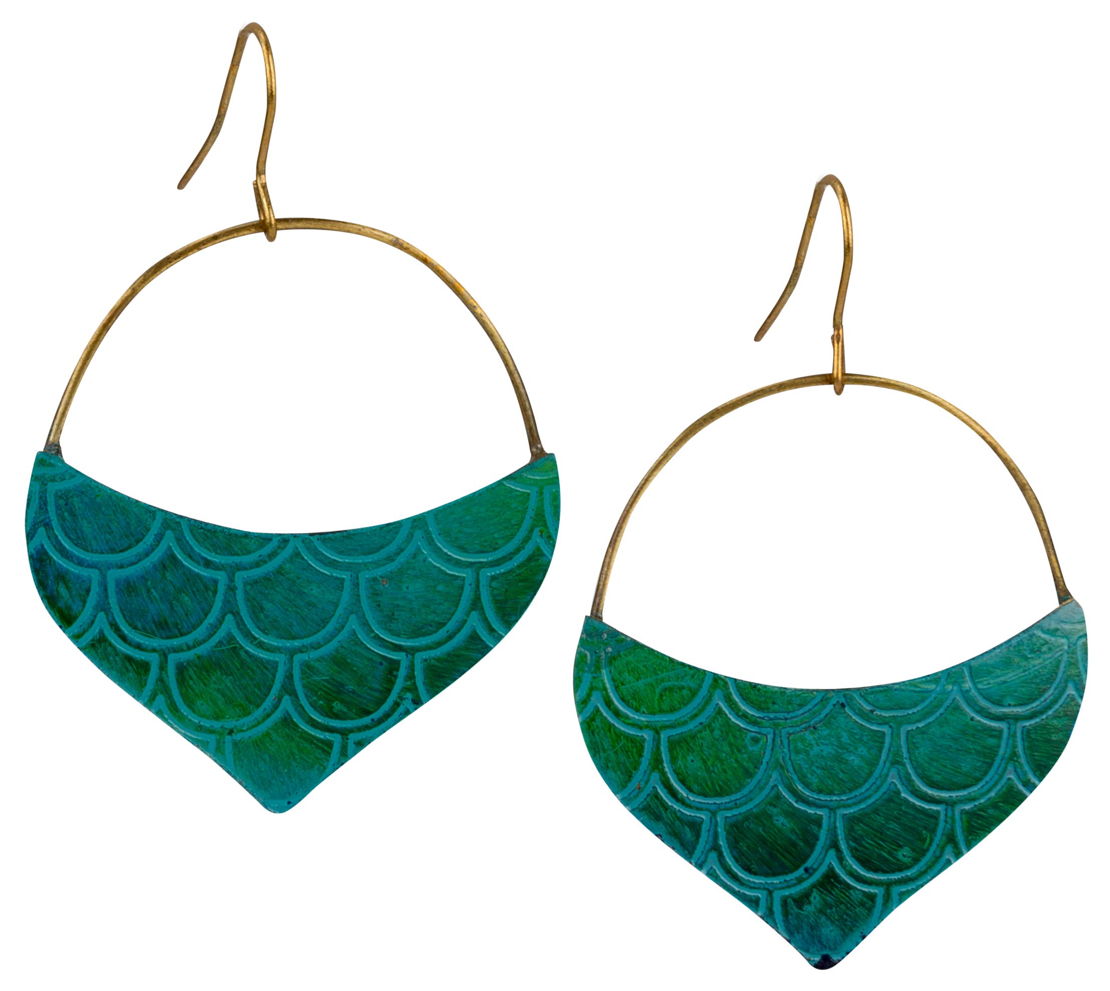 SPUNKYsoul Mermaid Hoop Scale Artsy Fashion Earrings for Women Gold Silver Bronze or Teal (Teal)