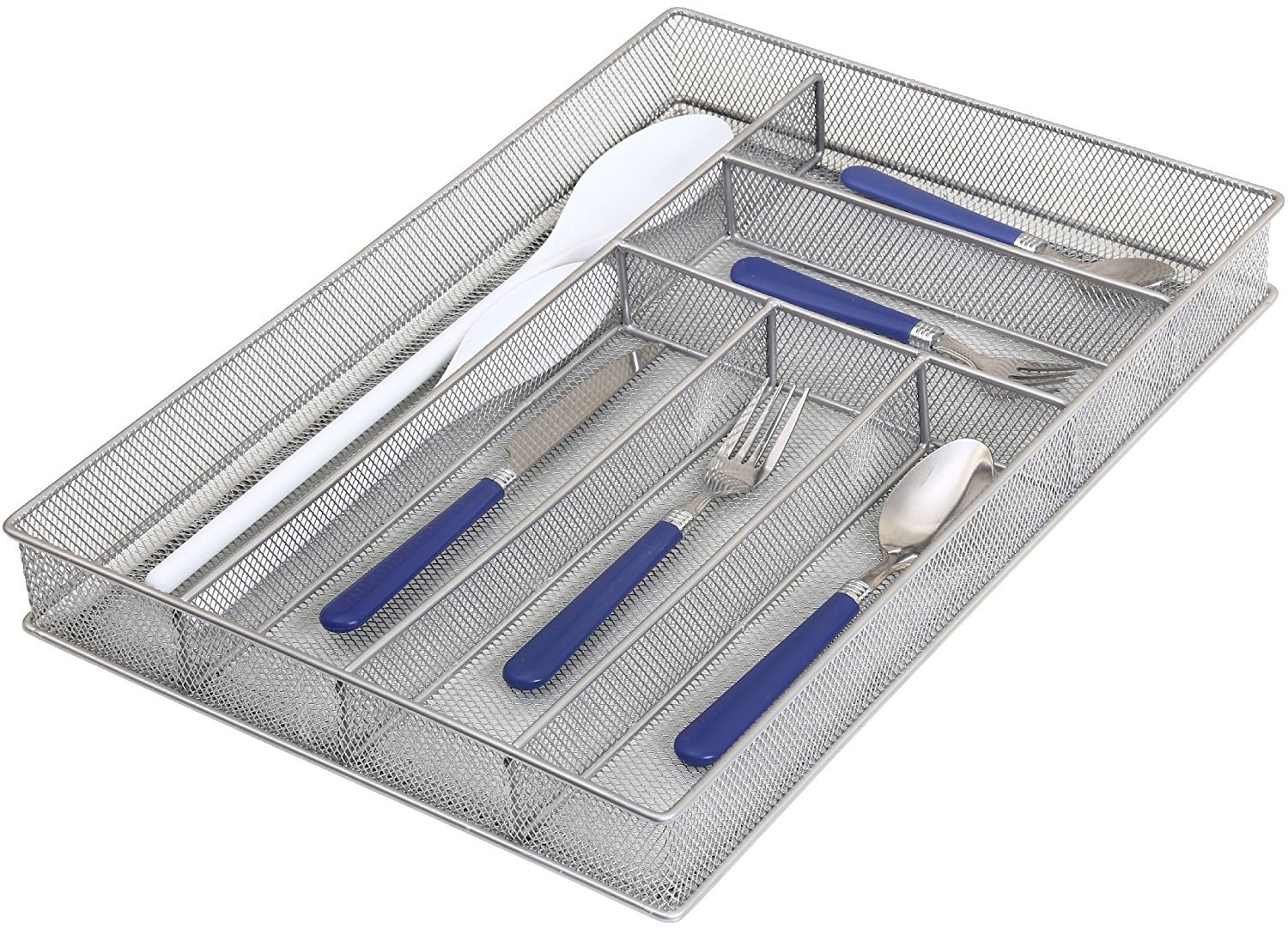 YBM Home Metal Silverware Organizer for In-Drawer Cutlery Storage, 6 Compartment Mesh Cutlery Flatware Tray Sorts Kitchen Utensils, Great for Office Supplies 1132s