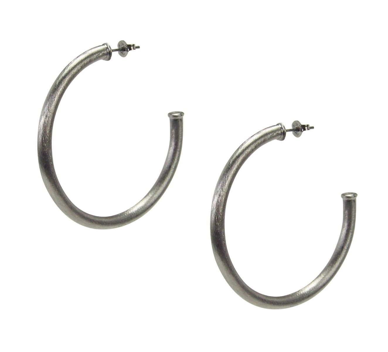 Sheila Fajl Small Everybody's Favorite 2 Inch Tubular Lightweight Womens Hoop Earrings in Brushed Gunmetal Silver Plated