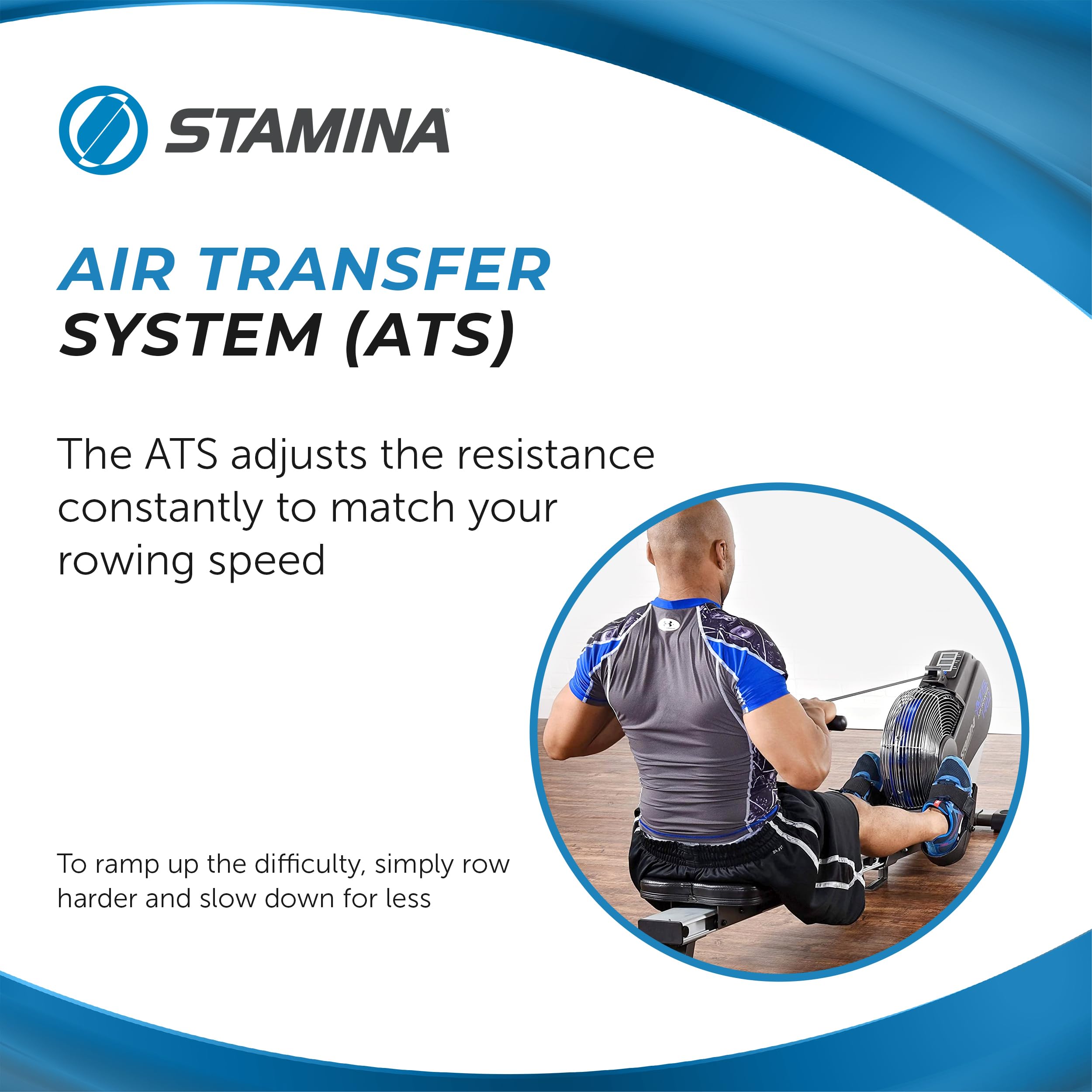 Stamina ATS Air Rower, Grey - Smart Workout App, No Subscription Required - Foldable Rowing Machine for Home Use