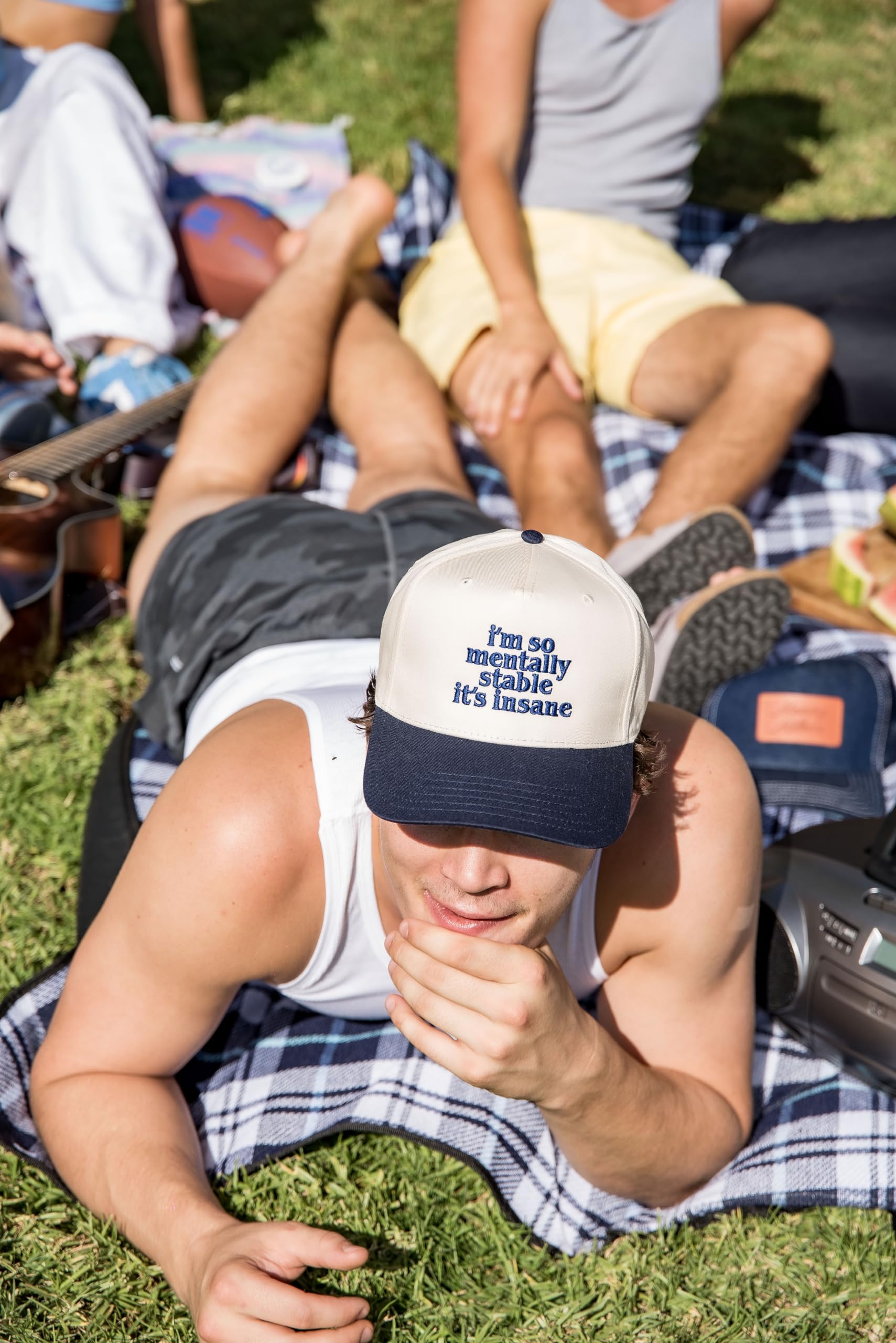 Visibly Toxic I'm So Mentally Stable It's Insane Hat, Funny Hat, Funny Gifts, Party Hat, Sports Baseball Cap, Casual Adjustable Size Tan/Blue