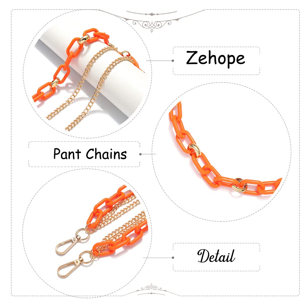 Zehope Layered Acrylic Pant Chains Orange Trousers Chains Hip Hop Jean Chain for Women and Men (orange)