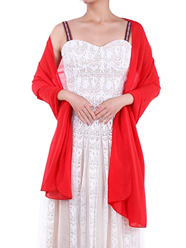 WILLBOND Womens Shawl Chiffon Bridal Evening Soft Wrap Scarf, Chiffon Scarf Ribbon Scarf Satin Scarf for Evening Dresses(L,Red)