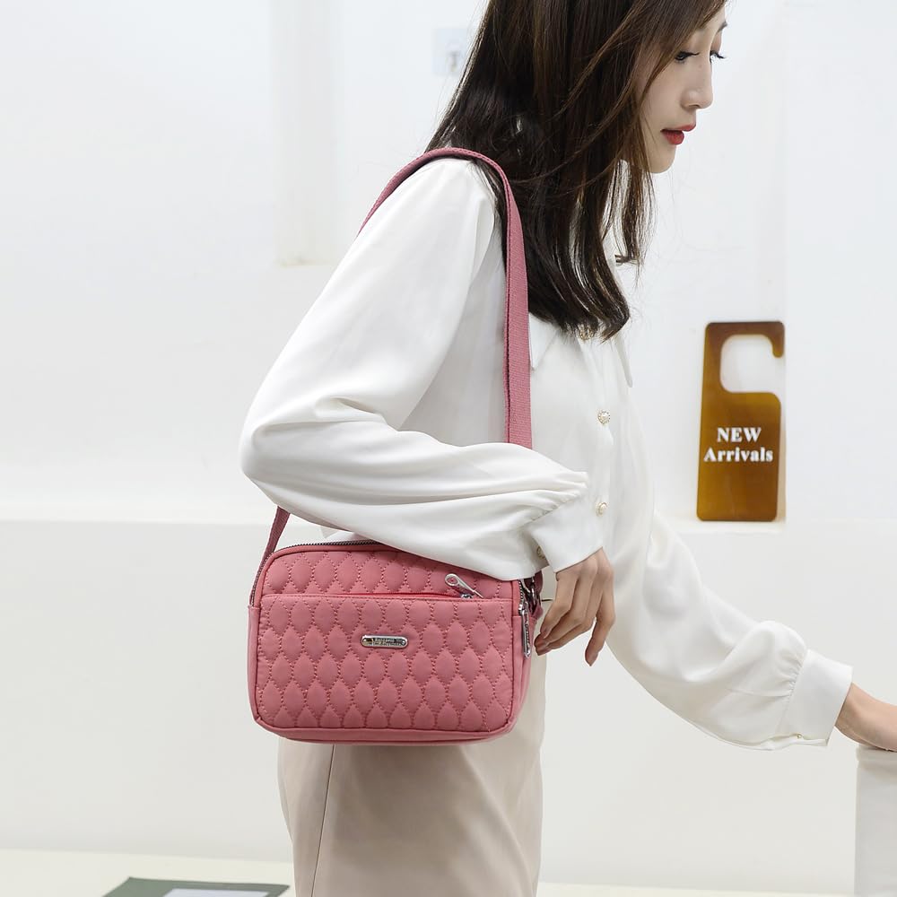 YANAIER Small Crossbody Bags Quilted Purse Mini Light Nylon Cell Phone Cross Body Wallet for Women Ladies Grey
