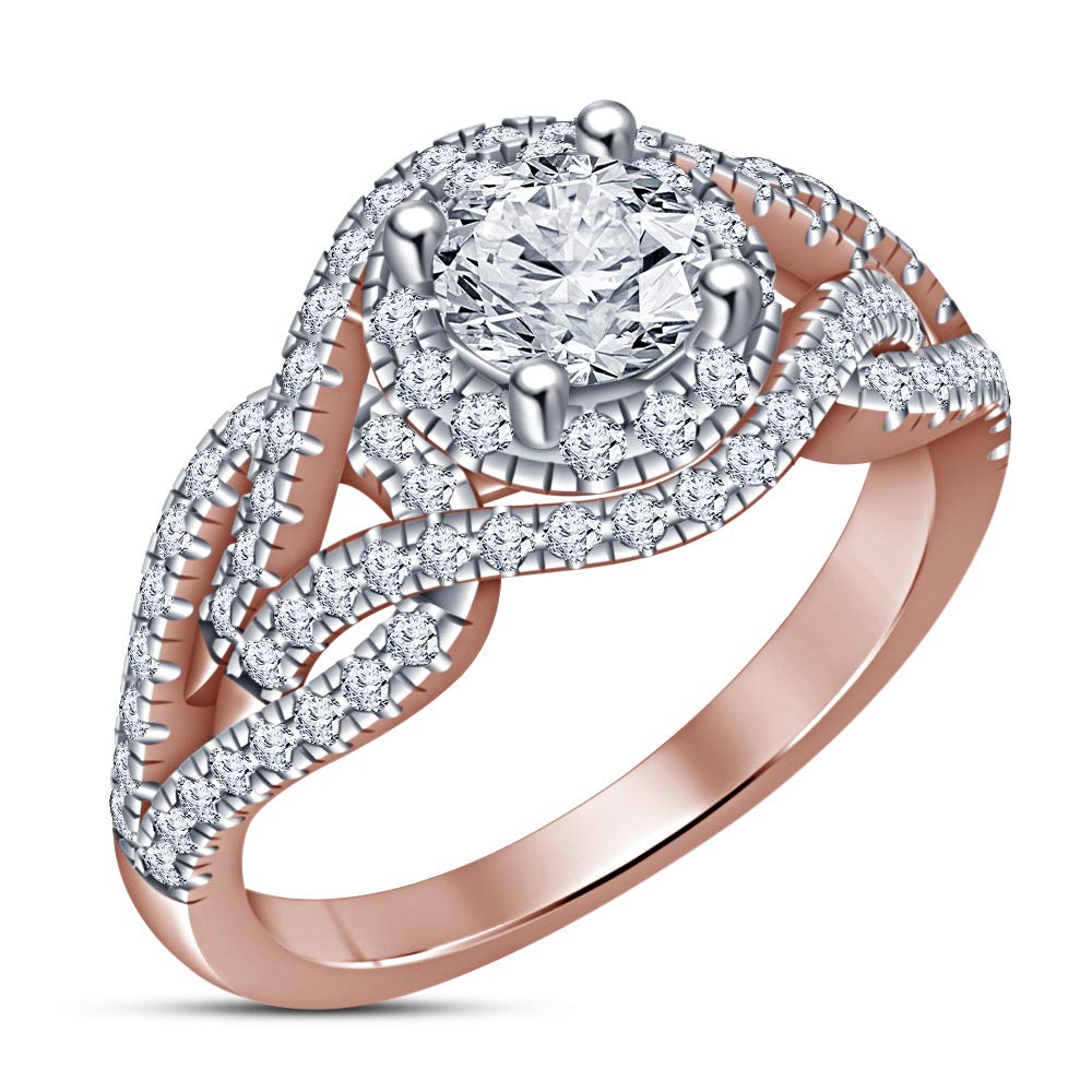 TVS-JEWELS Solitaire Engagement Ring with Side Stones Round Cut White Cubic Zirconia 925 Sterling Silver (6.5)