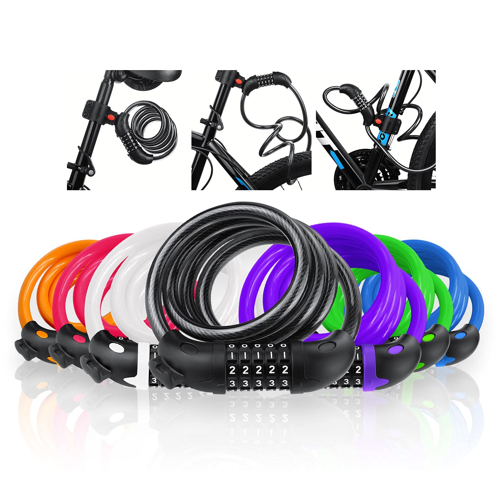 VLTAWA Bike Lock with Mounting Bracket, 4 ft Bike Lock Cable, 1/2 in Diameter High Security Bicycle Lock, 5 Digit Resettable Bike Locks with Combinations (Lightweight, 1.2mx12mm) (Black)