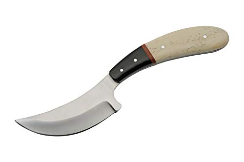 SZCO Supplies 8" Fixed Blade Full-Tang Bone/Horn Handle Upsweep Outdoor Hunting Skinner Knife with Sheath, White/Black