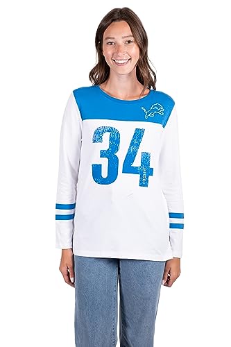 Ultra Game NFL Women's Super Soft Raglan Vintage Baseball T-Shirt, Detroit Lions, White Updated, X-Large