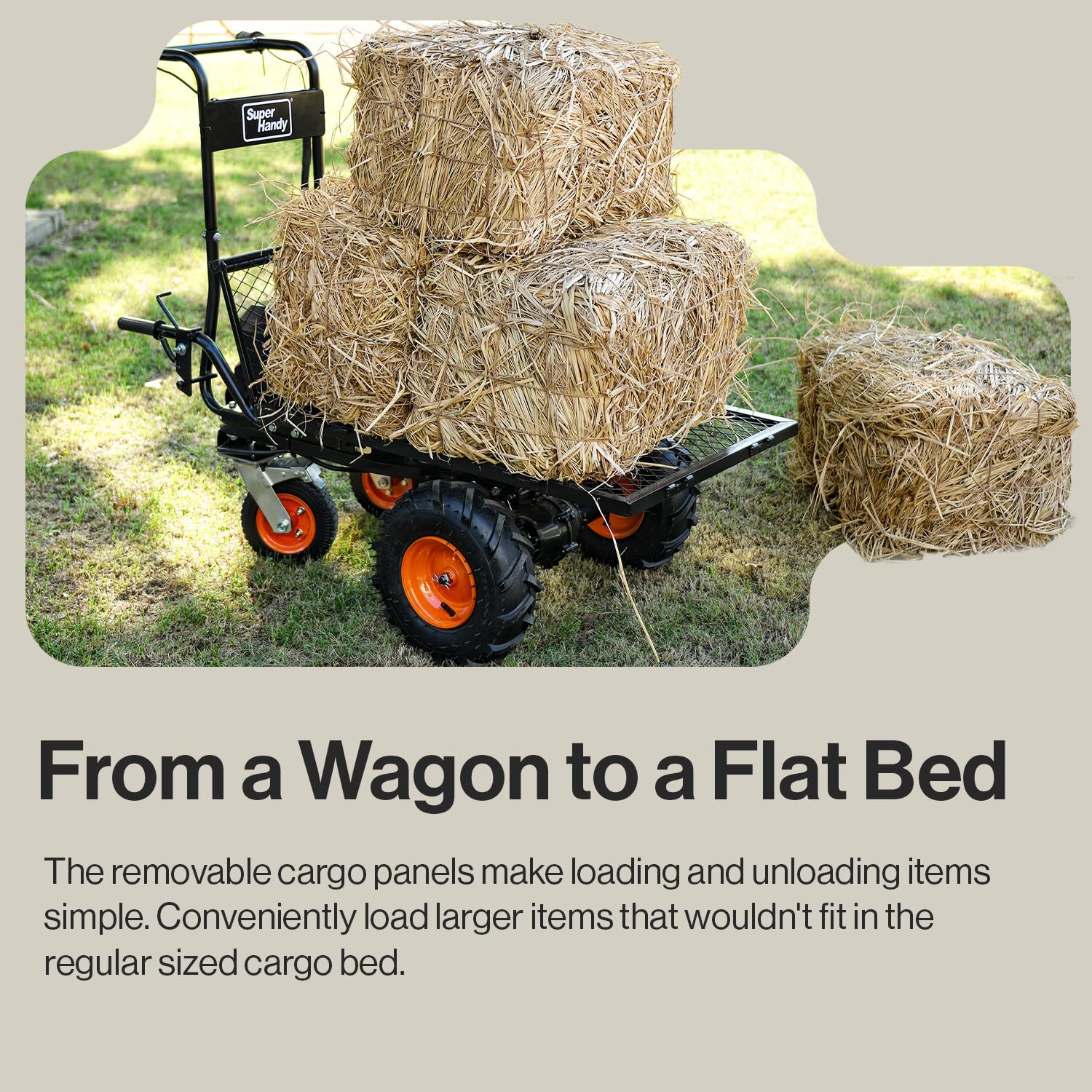 SuperHandy Utility Service Cart Power Wagon Wheelbarrow Electric 48V DC Li-Ion Powered 660Lbs Load and 1000Lbs+ Hauling Capacity Farm and Garden All Purpose Modular Cargo Bed
