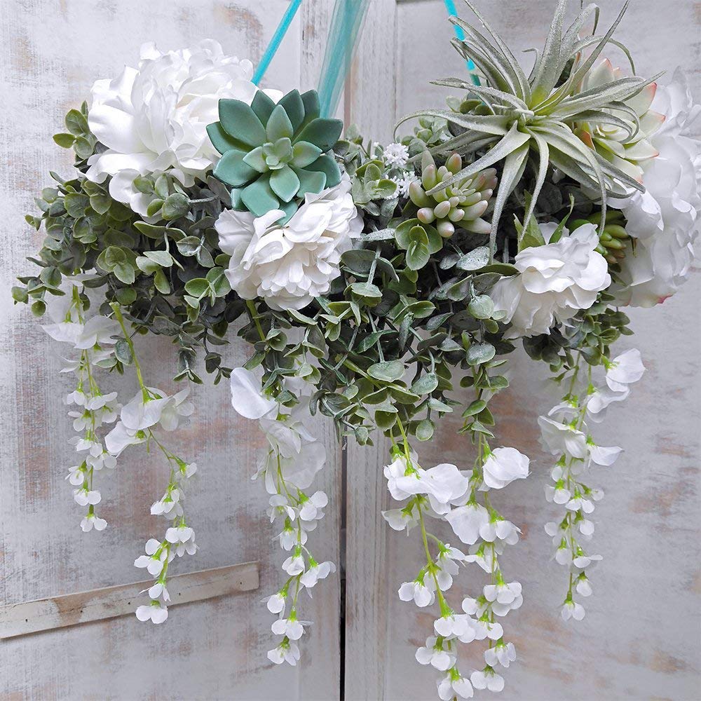 Winlyn 5.9' Long Faux Leaves Greenery Artificial Silver Dollar Eucalyptus Garland in Grey Green Wedding Arch Swag Backdrop Garland Doorways Table Runner Garland Indoor Outdoor