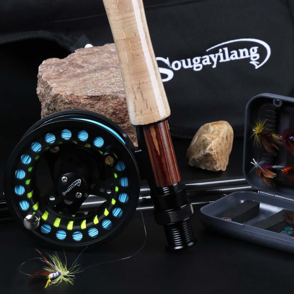 Sougayilang Saltwater Freshwater Fly Fishing Rod with Reel Combo Kit (Black Kits with Bag)