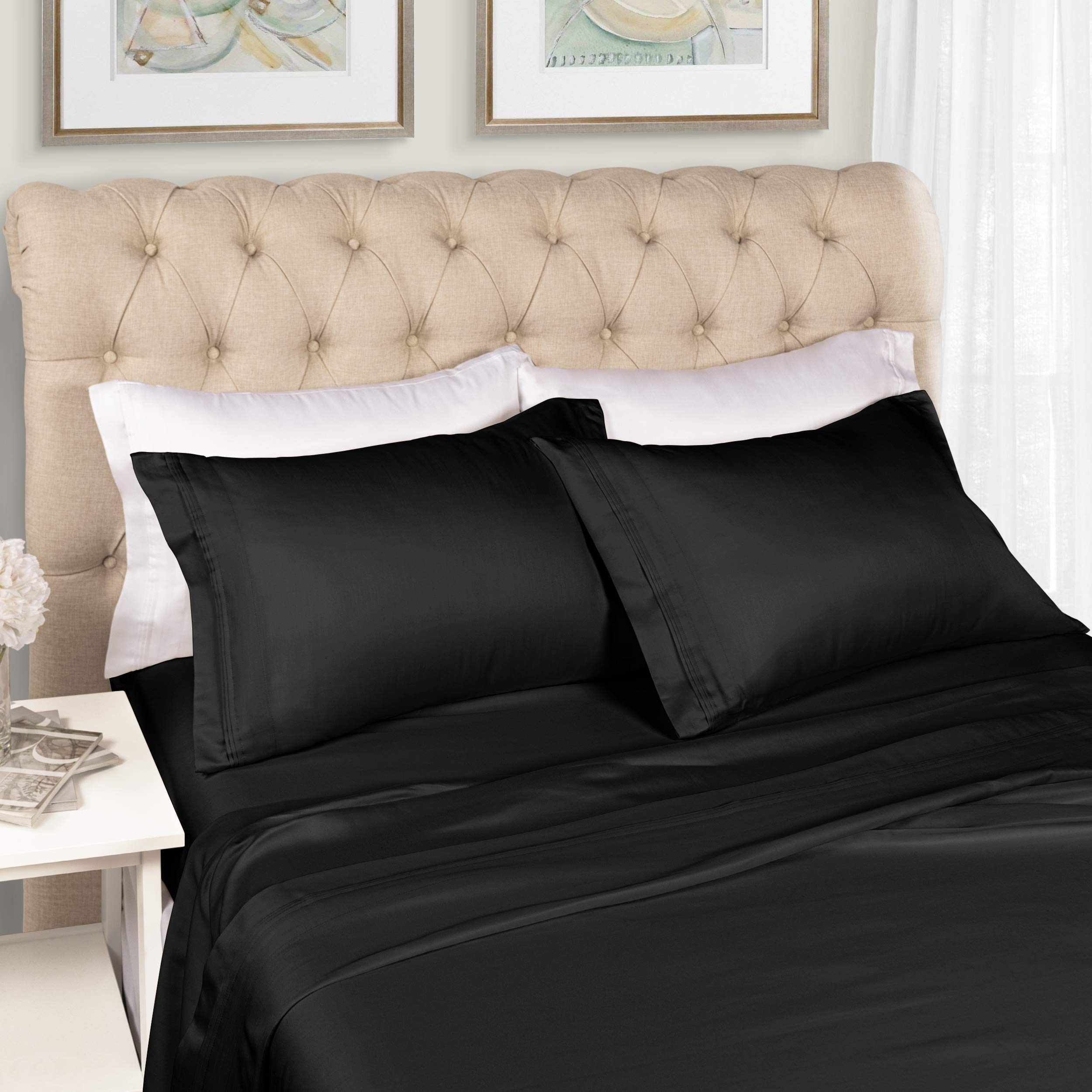 Superior Egyptian Cotton Sheet Set - Sarasota Premium Luxury 1500-Thread Count 100% Egyptian Cotton Bed Sheet Set Solid Deep Pocket Bedding, Queen Ivory