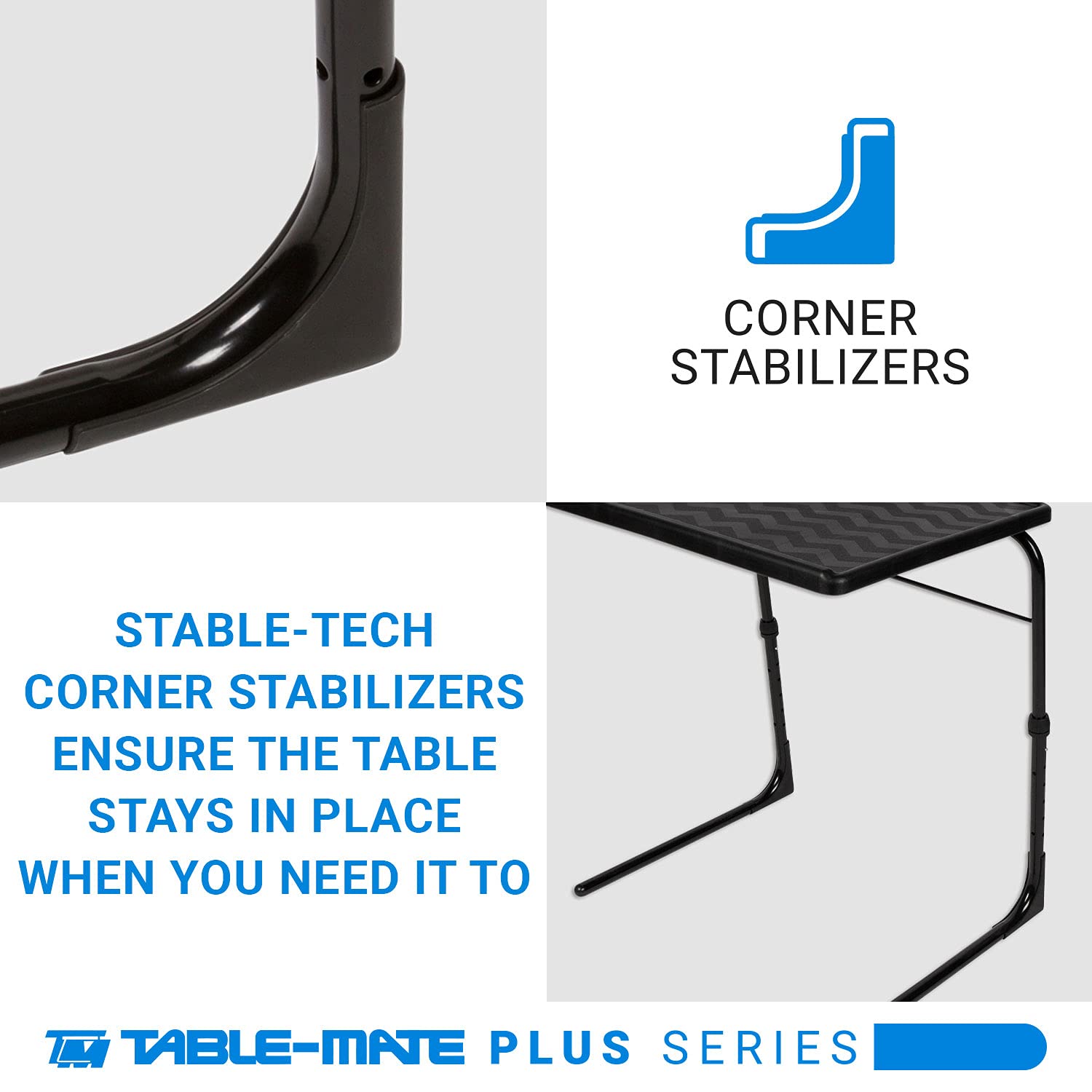 Table-Mate XL Plus Adjustable TV Table - Folding Couch Trays for Eating Snack Food, Stowaway Laptop Stand, Portable Bed Dinner Tray with 4 Set Angles, Black