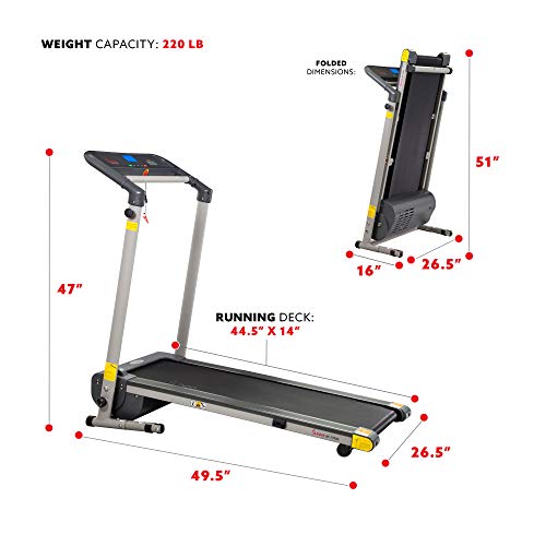 Sunny Health & Fitness Compact Treadmill - Space Saving Foldable Design, Digital Display, Shock Absorption for Joint-Friendly Workouts