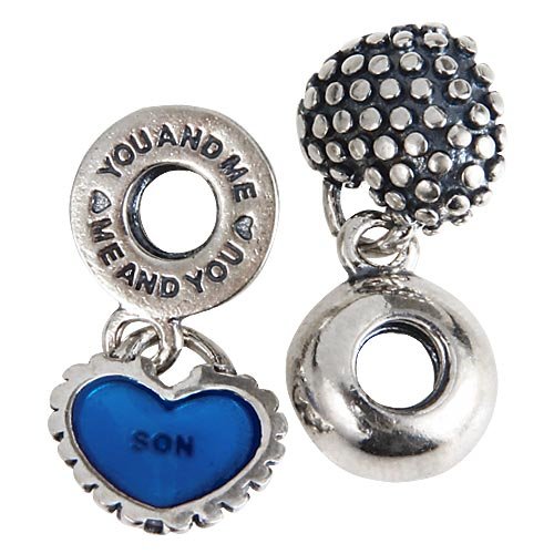 SOUKISS Mother Son Charms Heart Pendant Authentic 925 Sterling Silver Blue Enamel Heart Dangle Bead for European Charms Bracelet