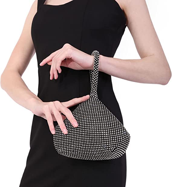 Women's Evening Bag Sparkly Rhinestone Purse Triangle Designer Wrist Clutch Purse for Party Prom Wedding Purse Black