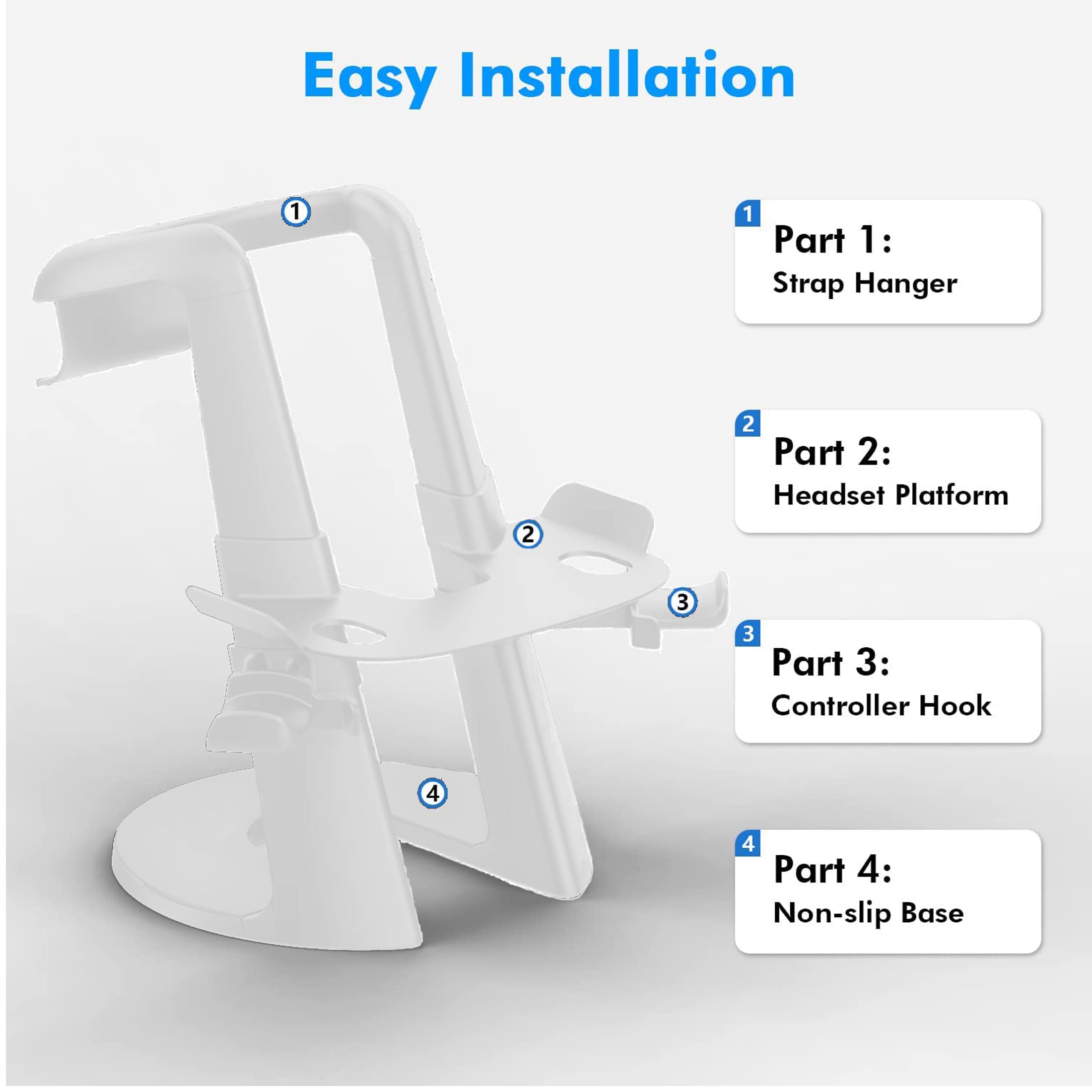 YoHuaMe IDooSo VR Stand, Headset and Controller Holder Display Station for Oculus Quest 2, Quest 1, Rift, Rift S, Valve Index, HP Reverb G2 Headset and Touch Controllers (White)