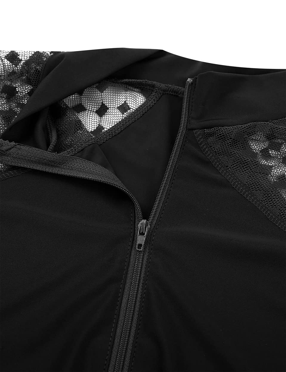 Yeeye Women's Turtleneck Sleeveless Mesh Splice Zipper Ballet Dancewear Leotard Gymnastics Bodysuit Black Small