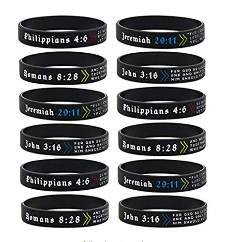 ZKXXJ 4Pcs Bible Verse Rubber Silicone Wristbands John 3-16 Inspirational Rubber Bracelets Motivational Quote Scripture Silicone Bracelet Stretch Wristband for Men Women Teens