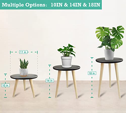 Tuohours 14IN Tall Plant Stand Holder for Indoor Planters, Mid Century Small Round Wood Table for Living Room Corner Floor