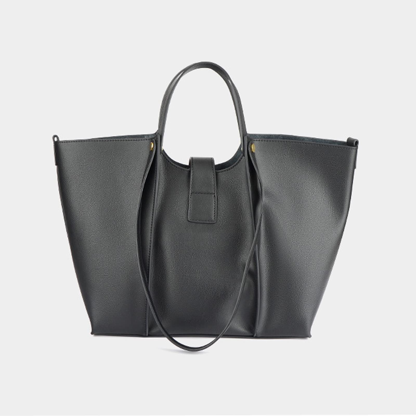 Women'S Fashion Tote Bag Large Capacity Leather Simple Shoulder Bucket Bag (Black)